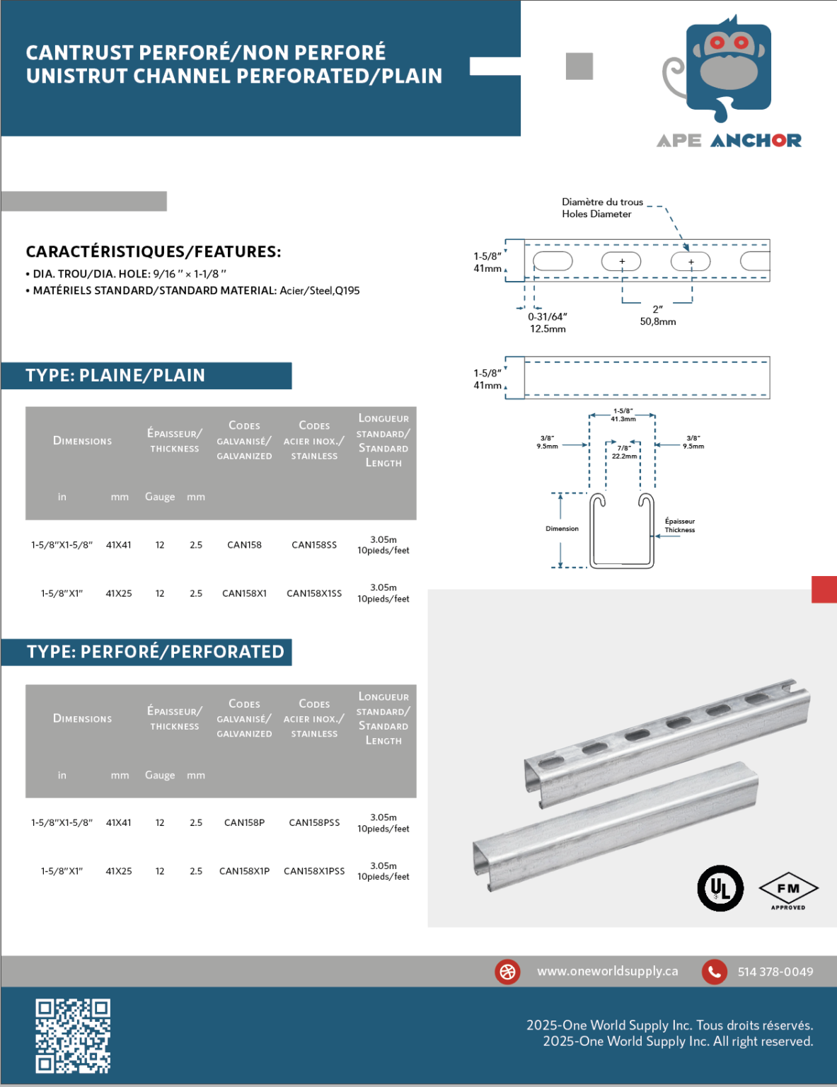 UNISTRUT CHANNEL PERFORATED - One World Supply
